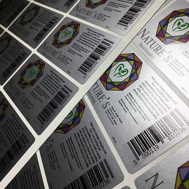 Metallic Silver Labels with a Satin finish. Design and buy online